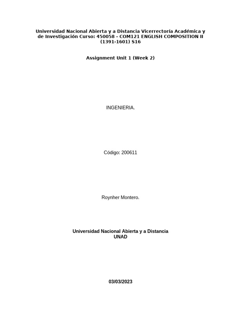 Assignment Unit 1 (Week 2) | PDF