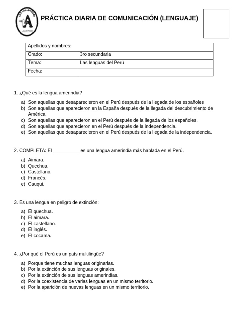 Practica Diaria 21 MARZO - 3RO SEC - 2 | PDF | Perú | Cultura de las ...