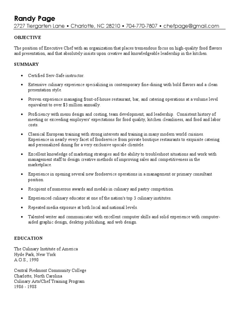 Executive Chef Resume for Randy Page | PDF | Chef | Menu