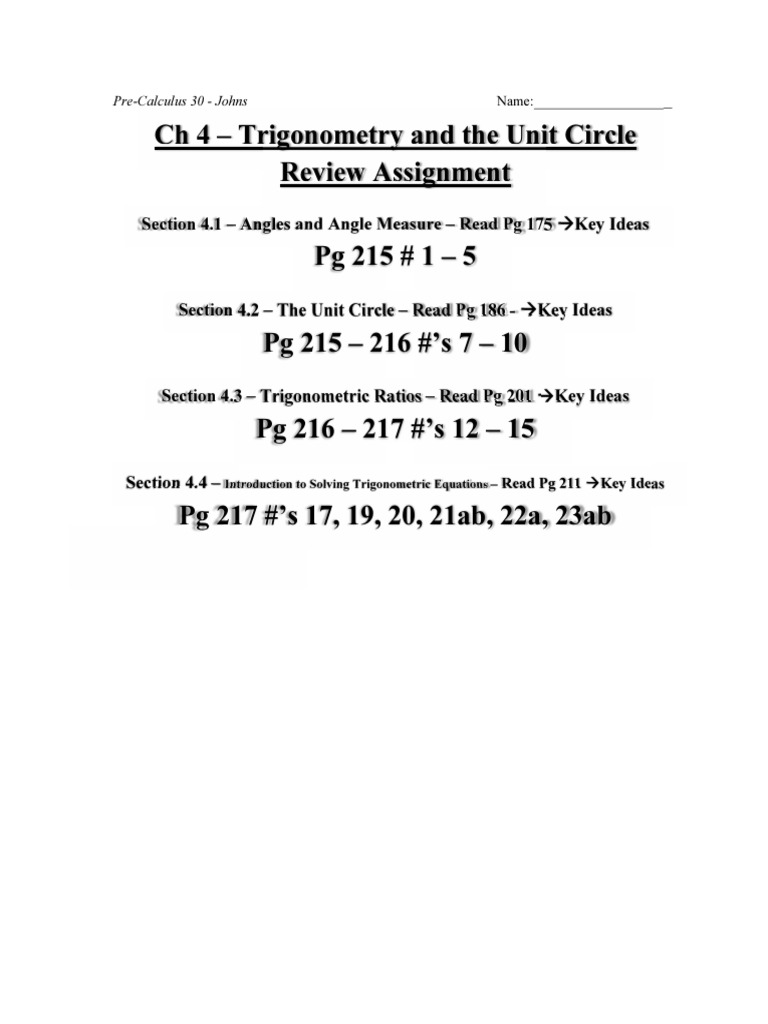 Precalc 30 - CH 4 Review | PDF