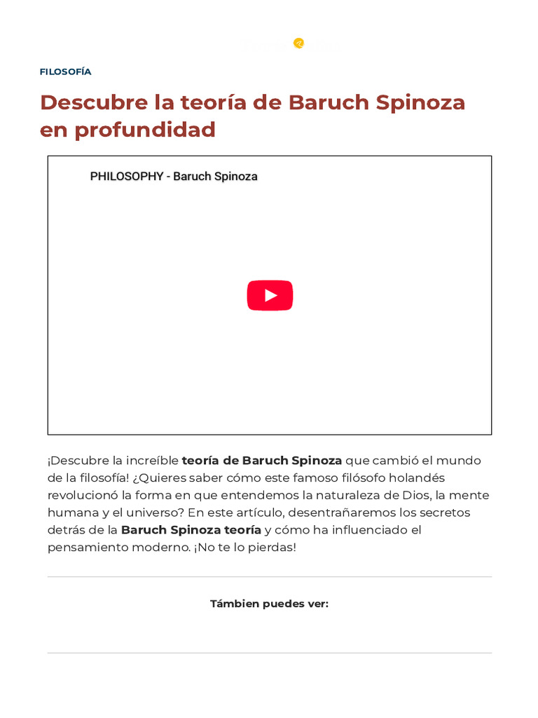 Descubre La Teoría de Baruch Spinoza en Profundidad - El Universo Es ...