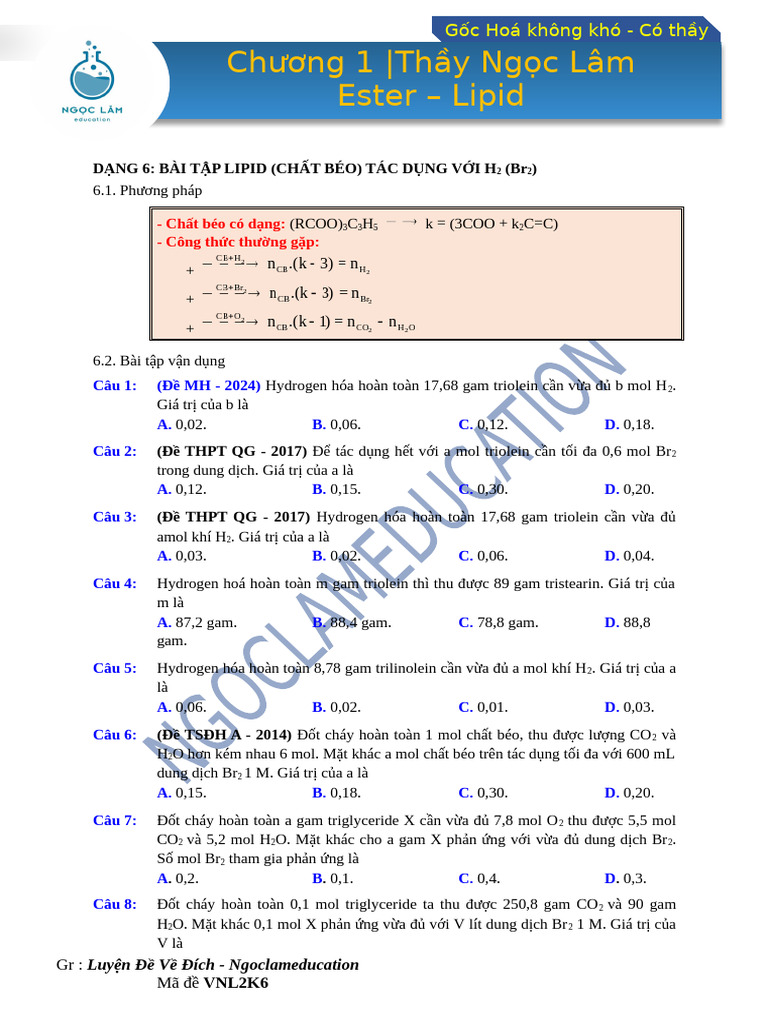 9. Lipid (Chất Béo) Tác Dụng Với Br2, H2 | PDF