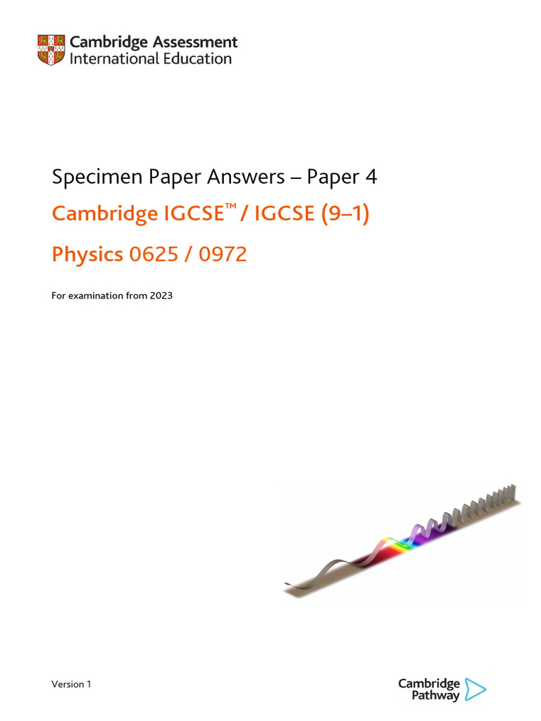 Cambridge IGCSE Physics 0625 Specimen Answers | PDF | Multiple Choice ...