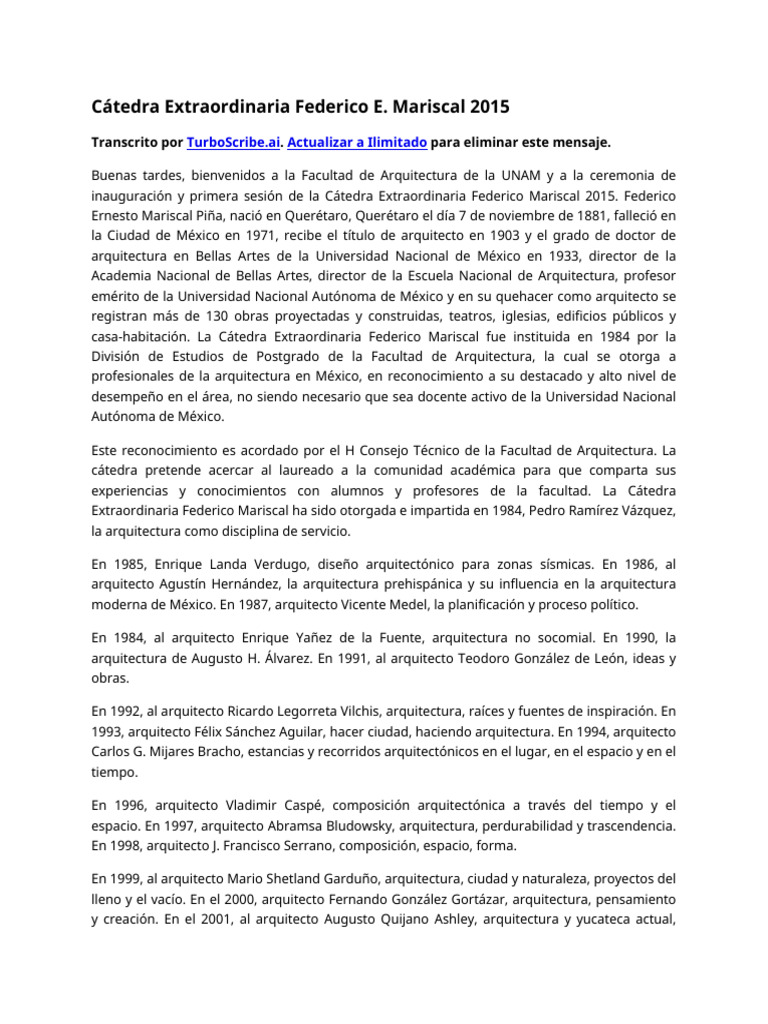 Cátedra Extraordinaria Federico Mariscal 2015 | PDF | México | Arquitecto
