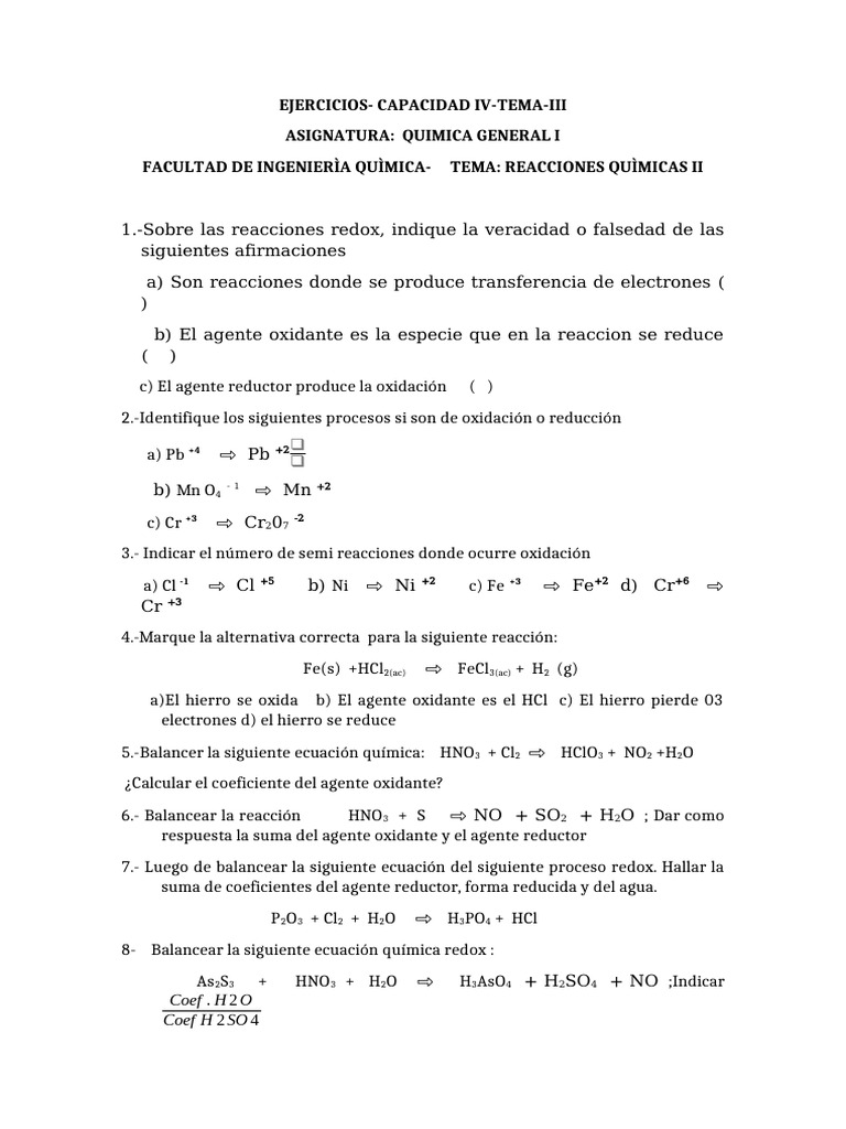 Ejercicios Redox | PDF | Redox | Agente oxidante