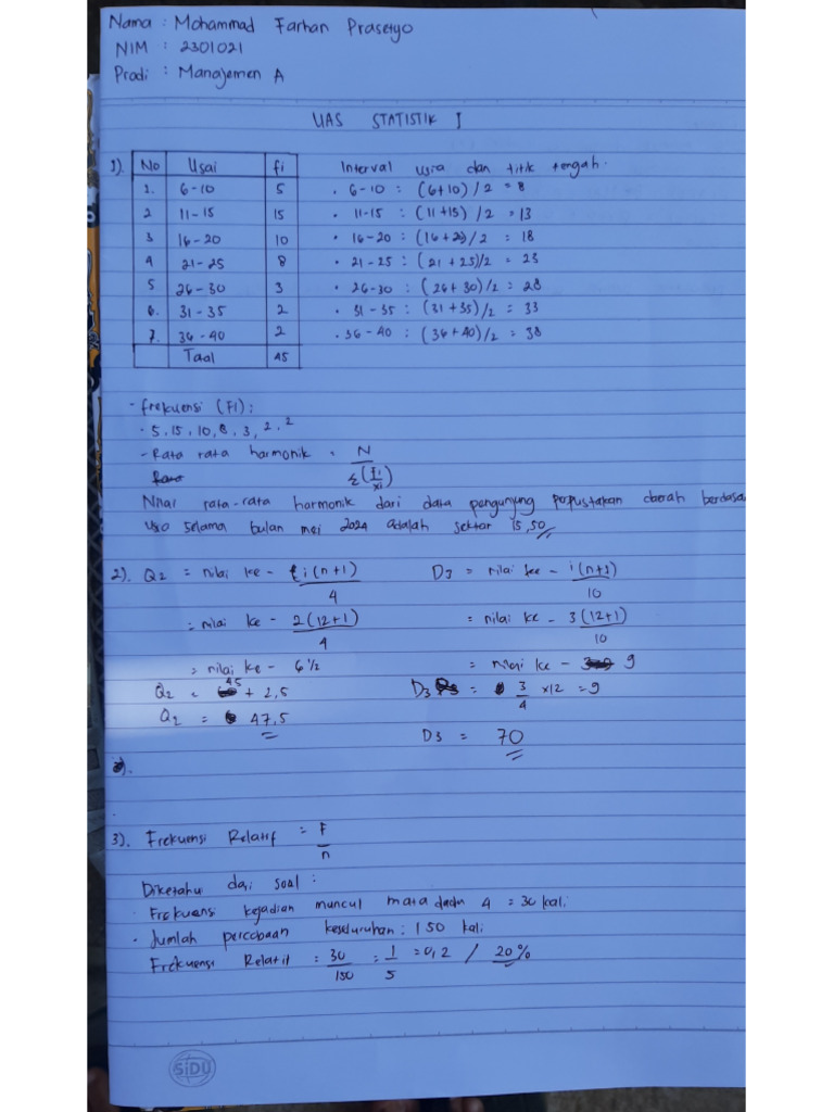 UAS STATISTIK 1 | PDF