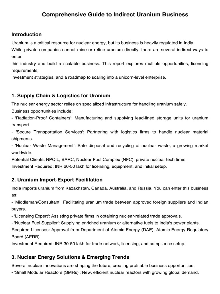 Complete Indirect Uranium Business PDF | PDF | Nuclear Power | Uranium