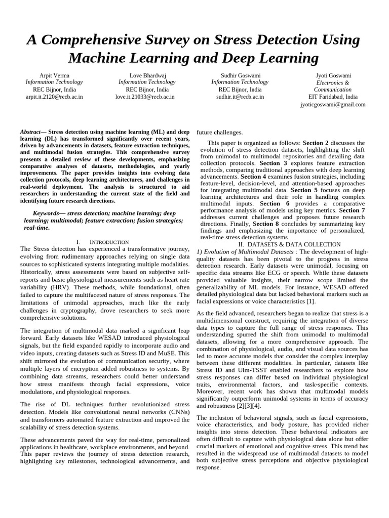 A Comprehensive Survey On Stress Detection Using Machine Learning and ...
