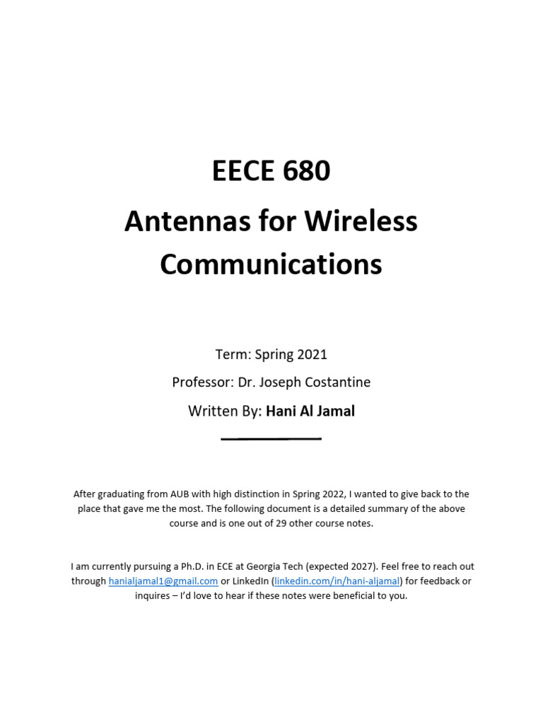 EECE 680 - Antennas For Wireless Communications | PDF