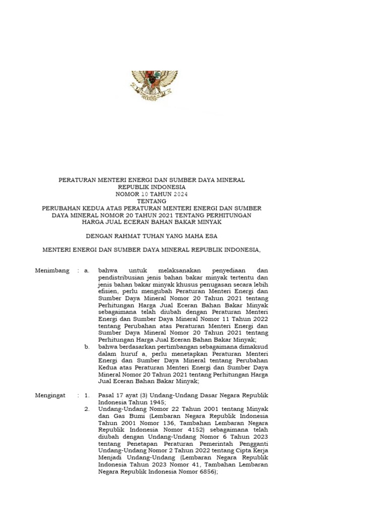 Permen ESDM Nomor 10 Tahun 2024 | PDF