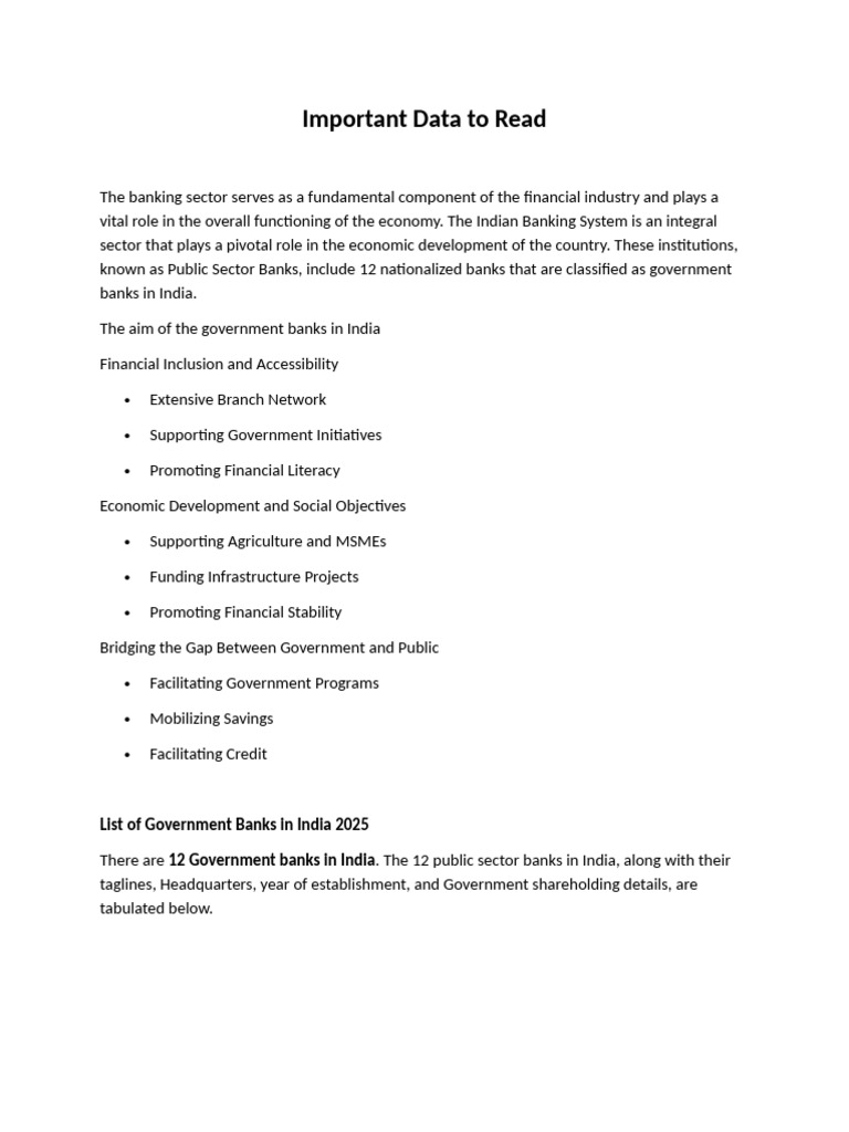 Important Data To Read About Banking | PDF | Economies | Economy Of Asia