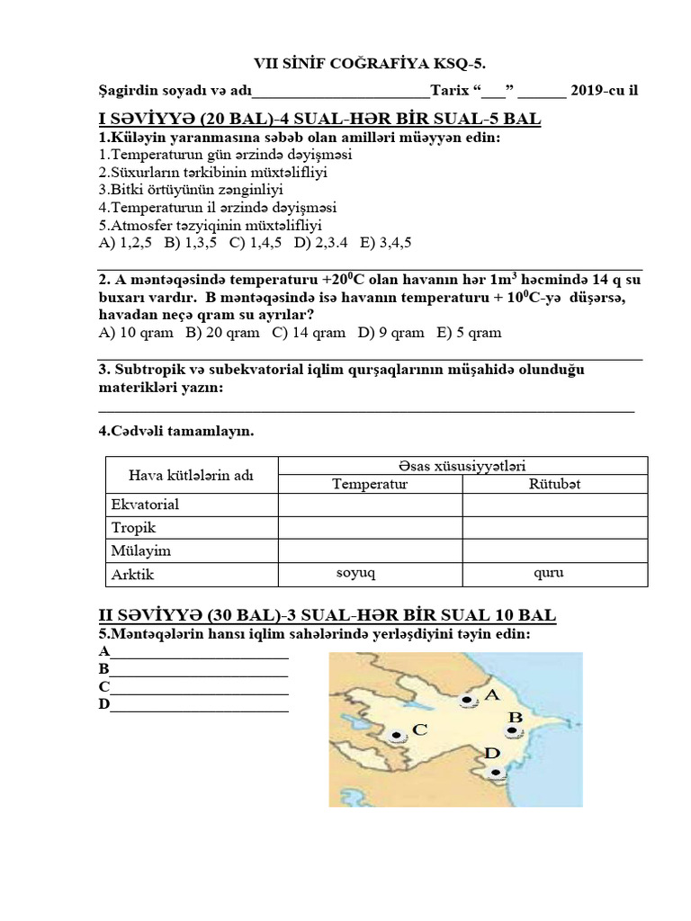 COĞRAFİYA VII Sinif KSQ-5 | PDF