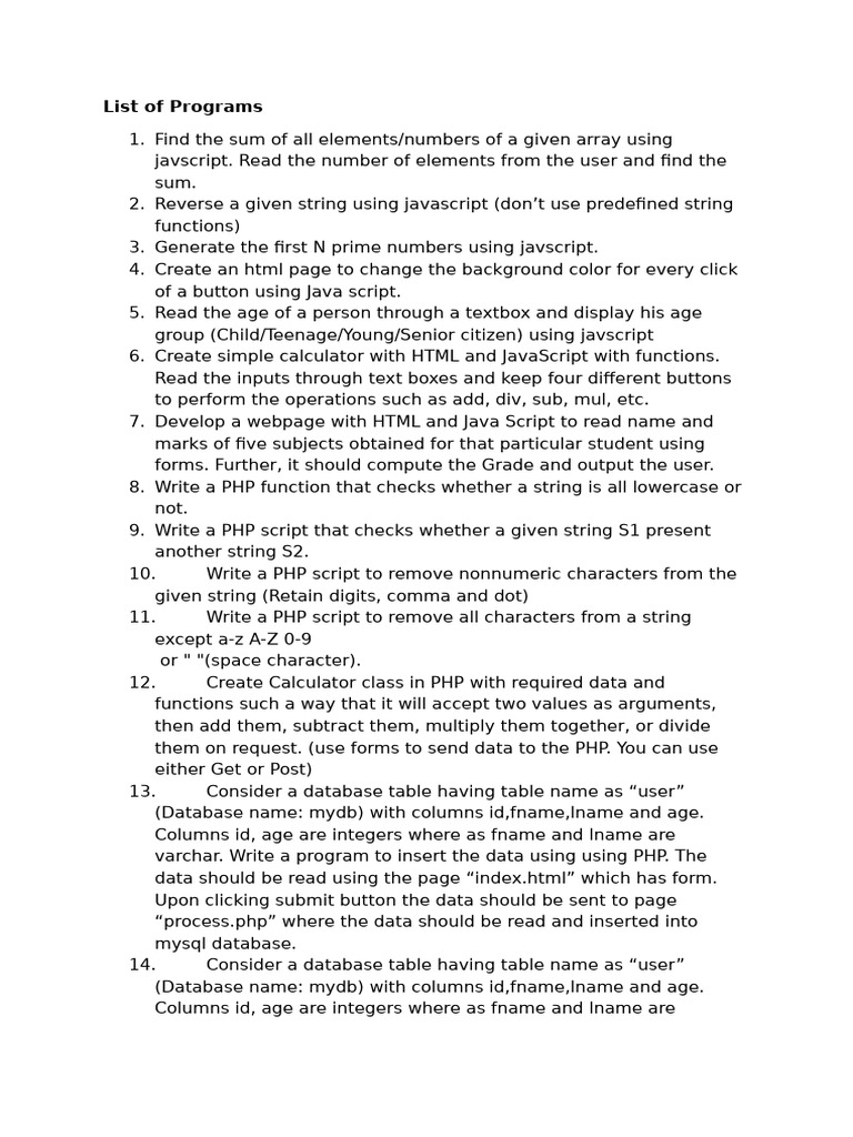 JavaScript and PHP Programming Tasks | PDF | Java Script | Php