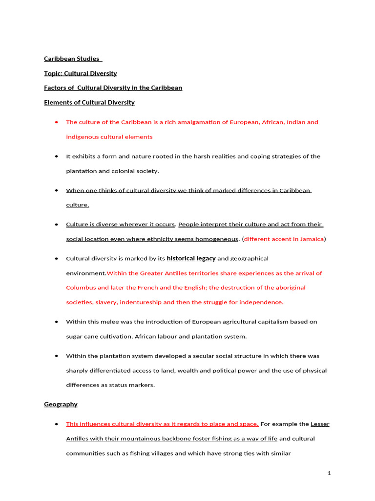 Cultural Diversity in the Caribbean | PDF | Caribbean | Trinidad And Tobago