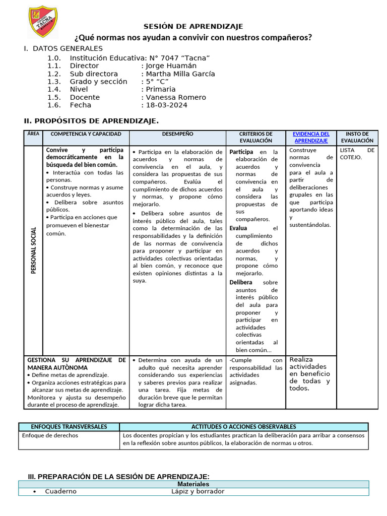 18 MAR PERSONAL Qué normas nos ayudan a convivir con nuestros ...