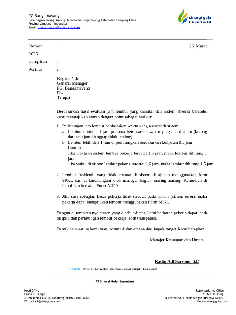 PERHITUNGAN JAM LEMBUR BERDASARKAN WAKTU YANG TERCATAT DI SISTEM | PDF