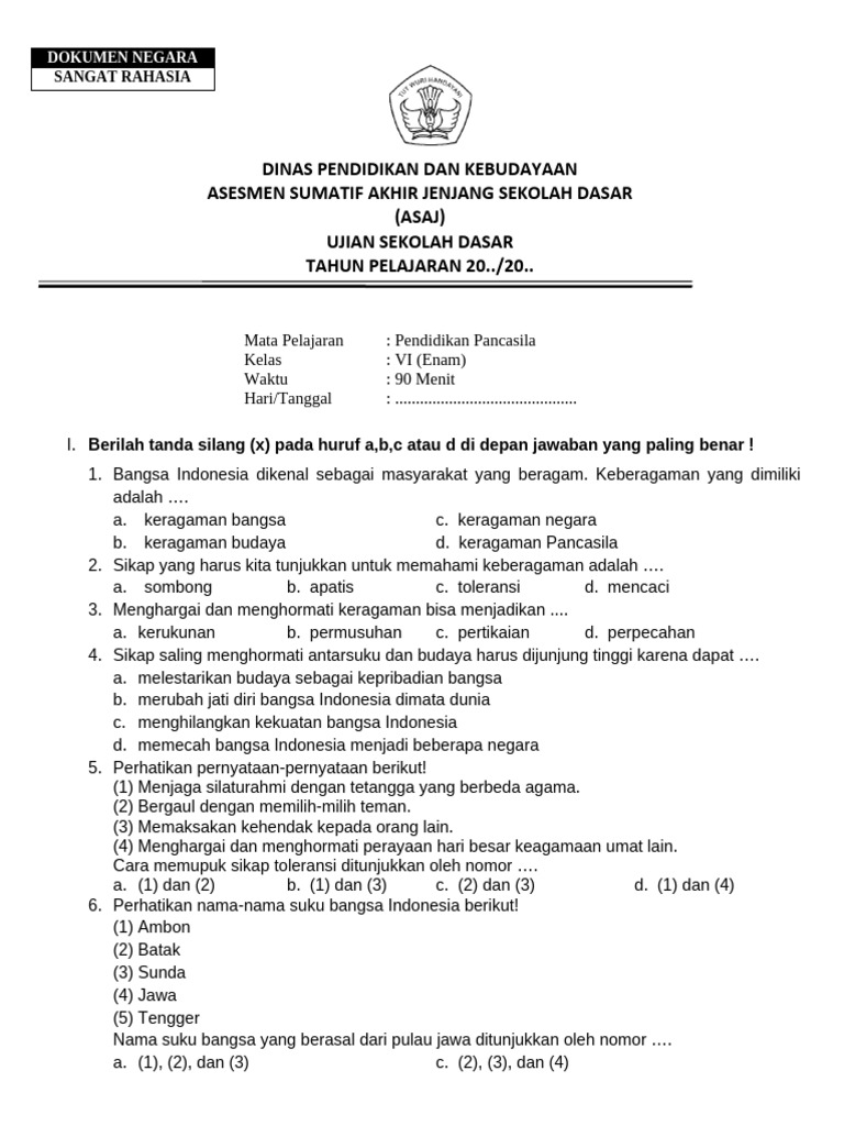 Soal Sat Genap Pancasila | PDF