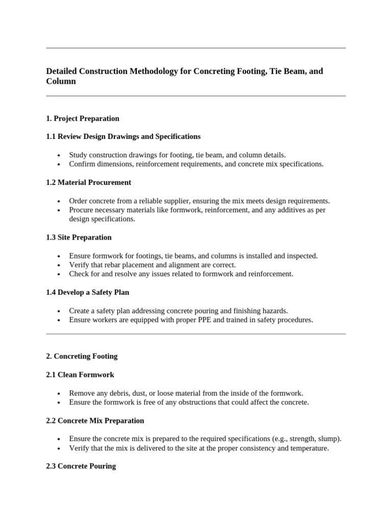 Detailed Construction Methodology For Concreting Footing, Tie Beam, and ...