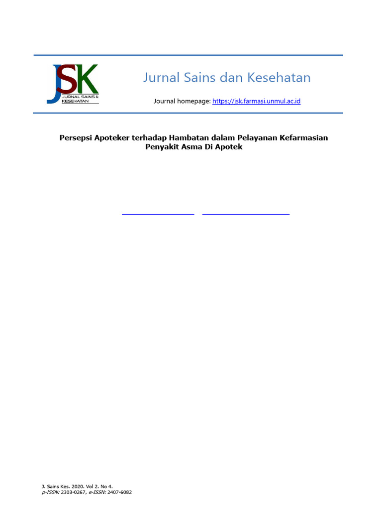 HTTPS://JSK - Jurnalfamul.com/ Jurnal Sains Dan Kesehatan (J. Sains Kes.) JSK Vol. 2 No. 4 (2020 ...