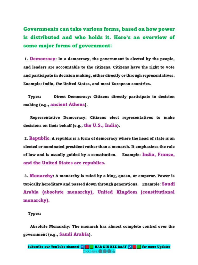 Forms of government by HAR DIN KEE BAAT | PDF | Monarchy | Oligarchy