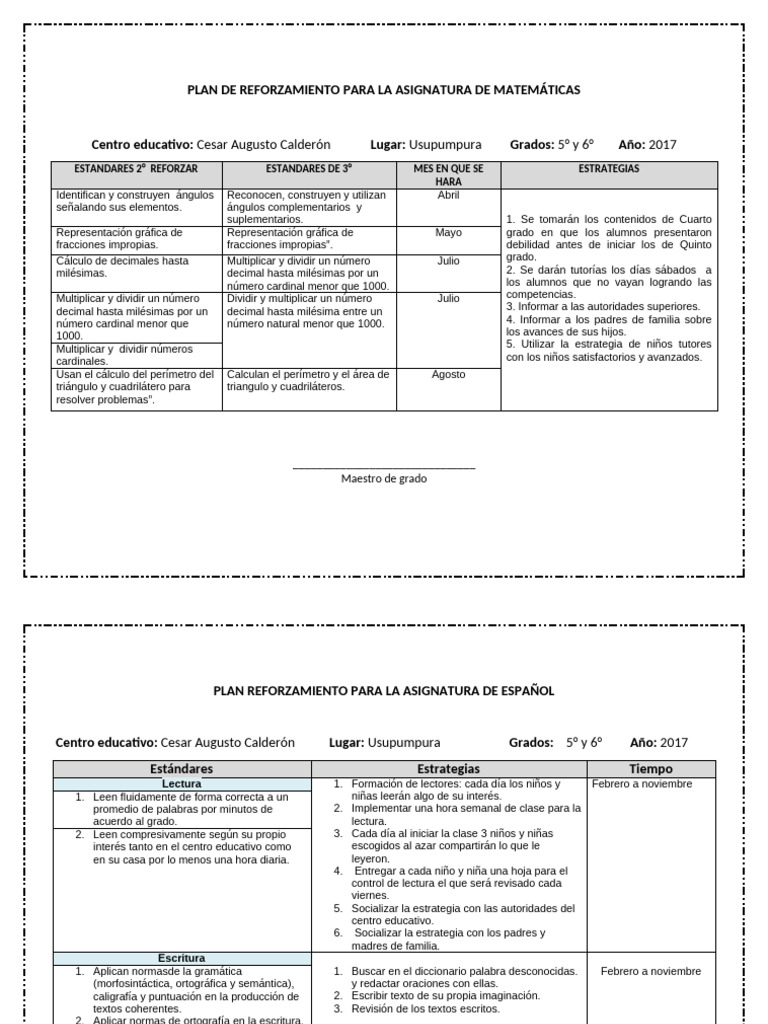 Plan De Reforzamiento Pdf