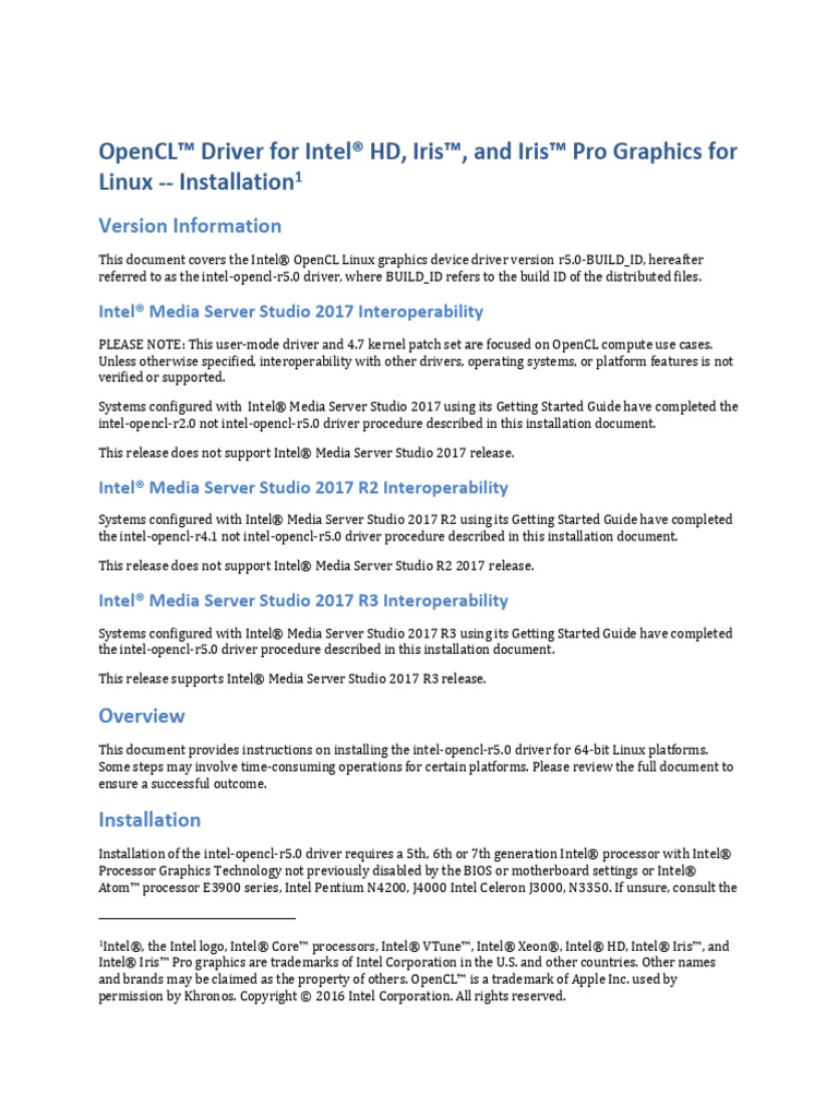 SRB5.0 - Intel Opencl Installation | PDF | Device Driver | Linux