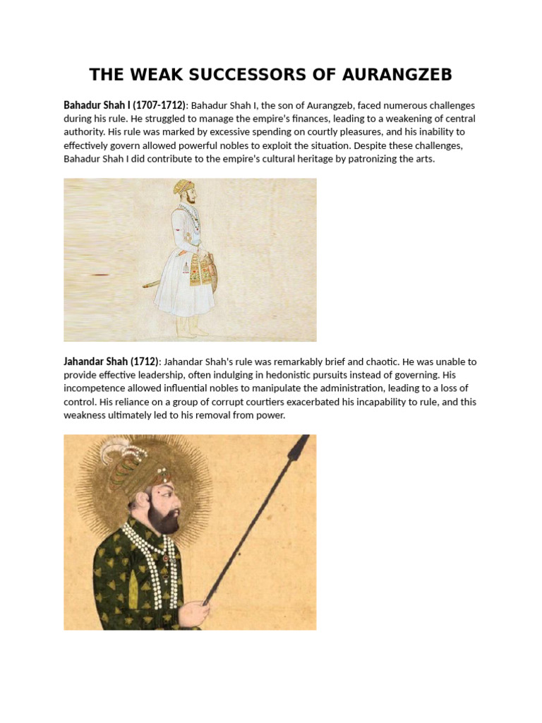 The Weak Successors of Aurangzeb | PDF | Mughal Empire