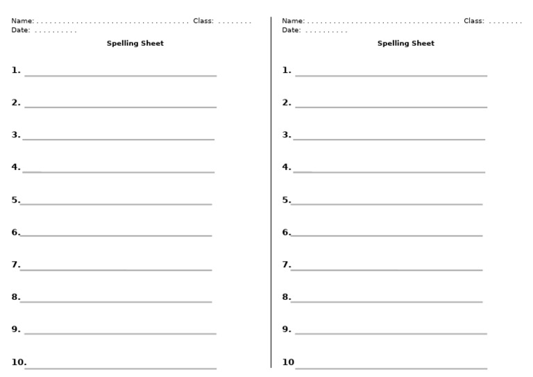 Spelling Sheet | PDF