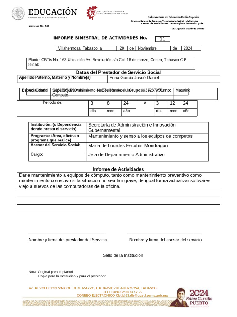 Informe Bimestral de Actividades No - 2 | PDF | Informática
