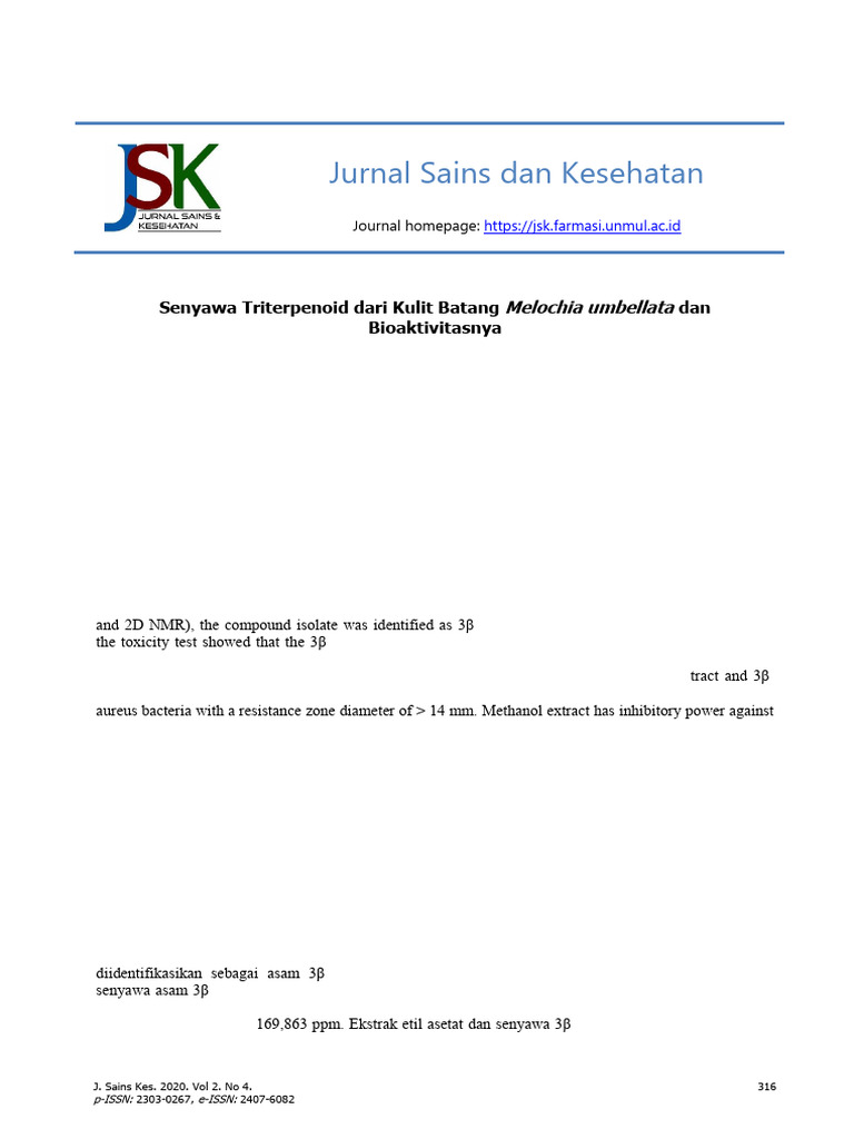 https://jsk.jurnalfamul.com/ Jurnal Sains dan Kesehatan (J. Sains Kes.) JSK Vol. 2 No. 4 (2020 ...