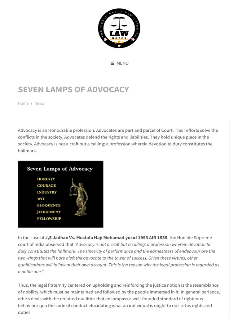 SEVEN LAMPS OF ADVOCACY - LAW Notes | PDF | Advocate | Judge