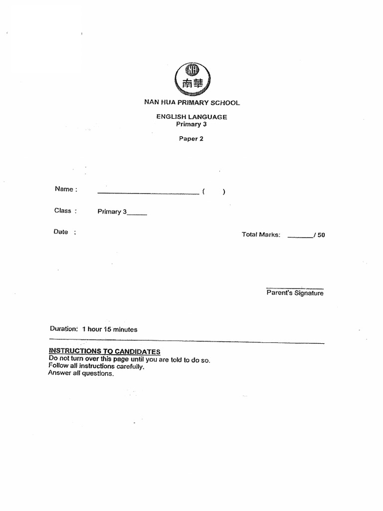2024 P3 English Assessment 1 Nan Hua | PDF