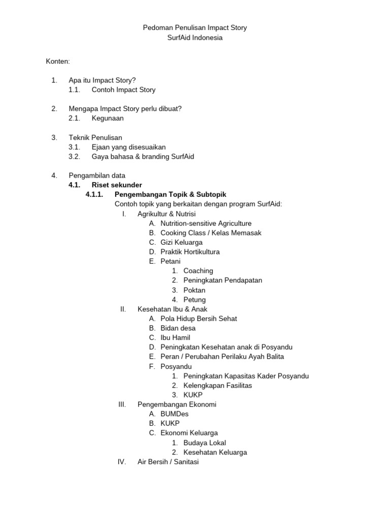 Pedoman Menulis Impact Story SurfAid | PDF