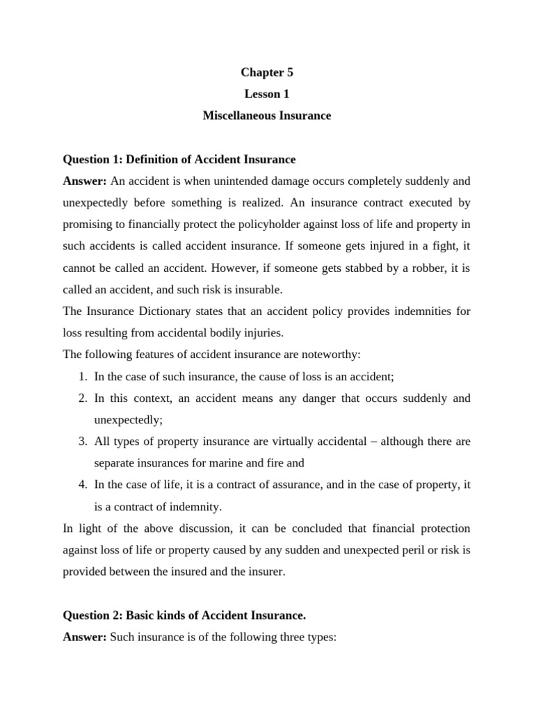 8 Chapter 5 Lesson 1 (Miscellaneous Insurance) | PDF | Insurance | Liability Insurance