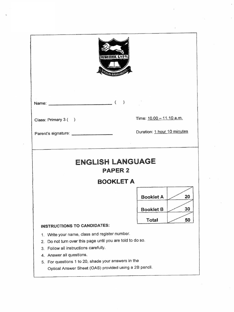 2024 P3 English Weighted Assessment 2 Tao Nan | PDF