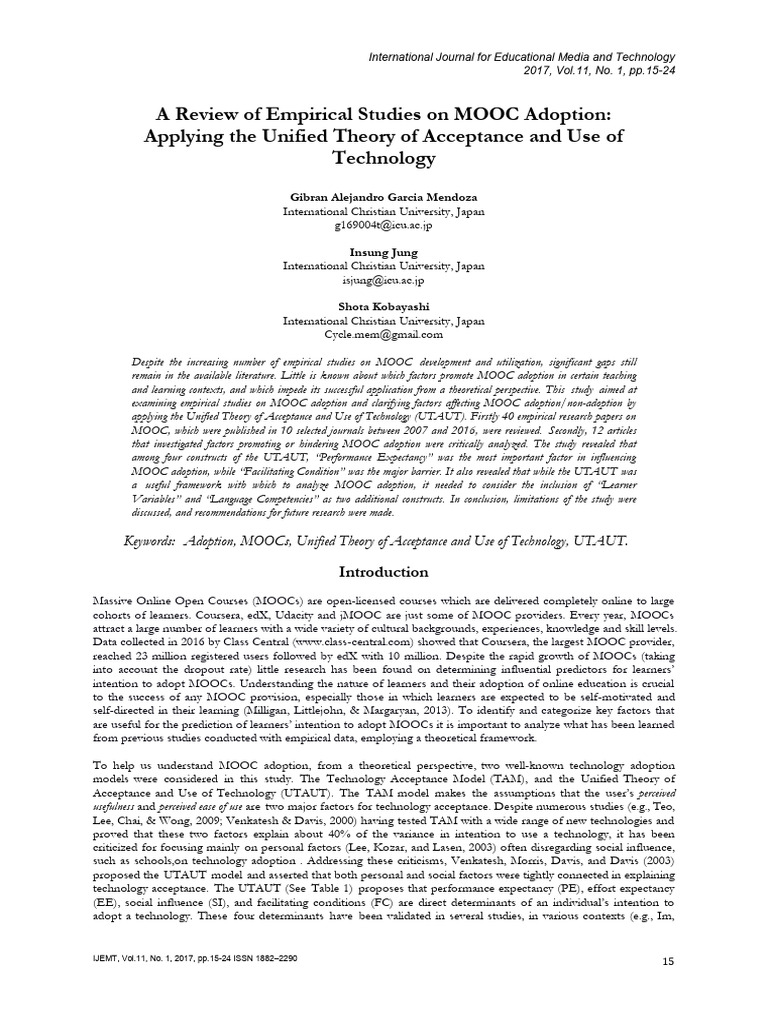 A Review of Empirical Studies On MOOC Adoption | PDF | Massive Open ...