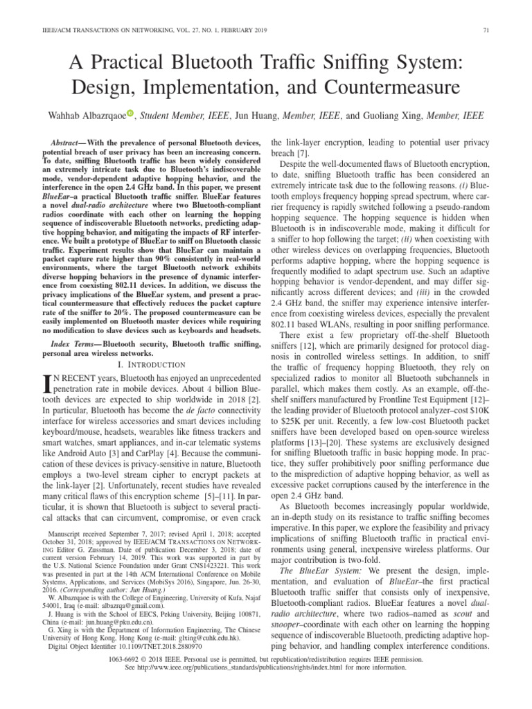 A Practical Bluetooth Traffic Sniffing System: Design, Implementation ...