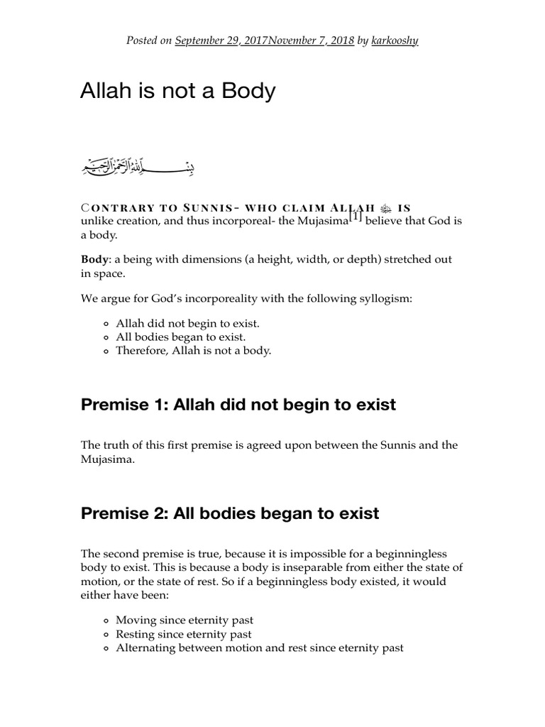 Allah Is Not A Body - Keys To The Unseen | PDF | God In Islam | Theology