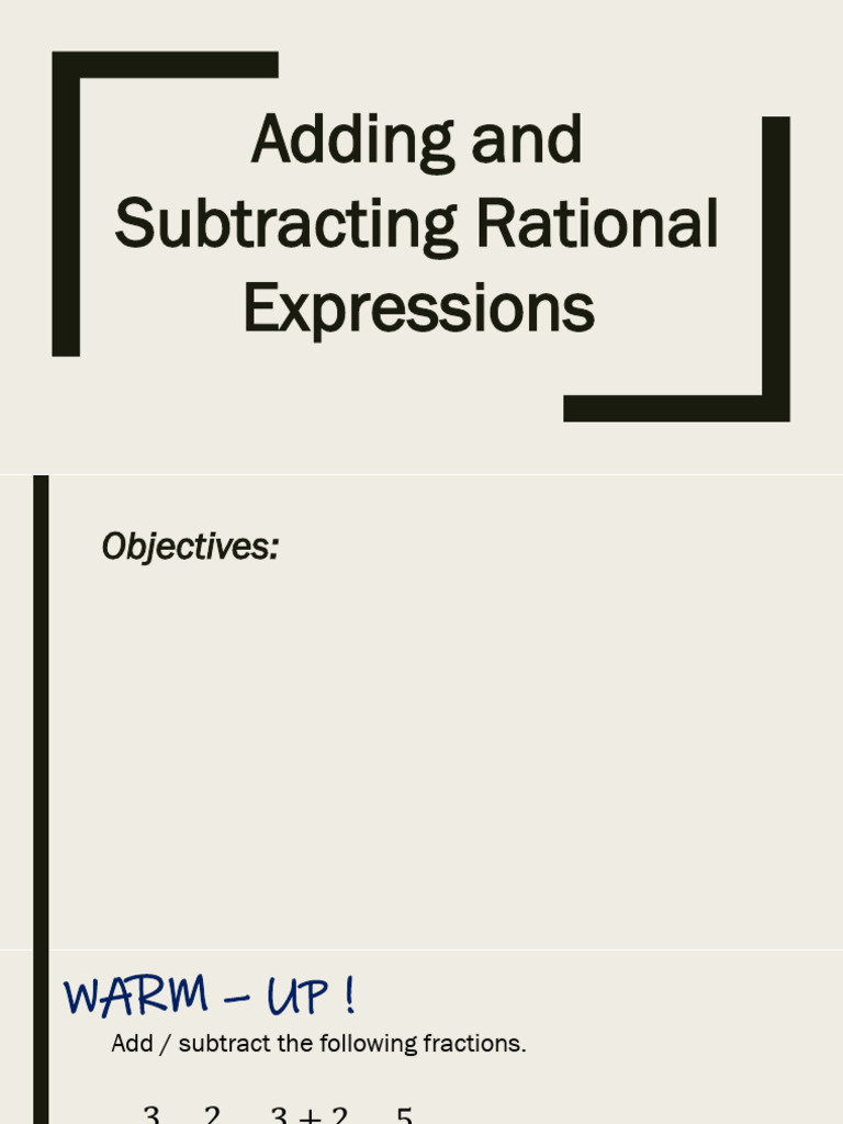 Lesson 2.4 Adding and Subtracting Rational Expressions | PDF | Rational ...