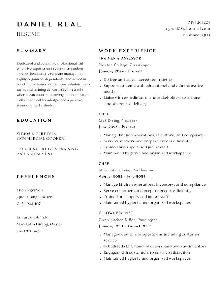 Daniel Real Resume 15.04.2025 | PDF | Chef | Kitchen