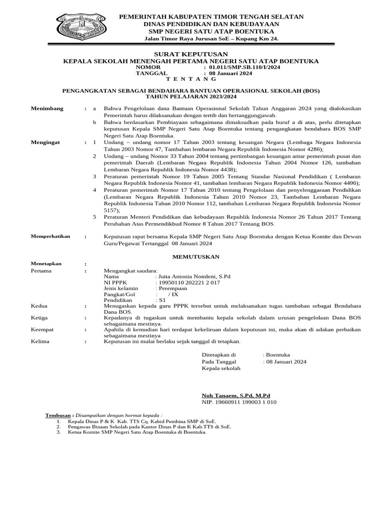 SK Bendahara Bos 2024 | PDF