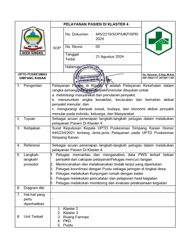 SOP Pelayanan Klaster 4 | PDF