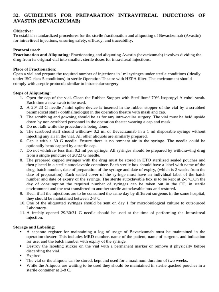 Avastin Policy Multi Dose Vials | PDF | Syringe | Injection (Medicine)