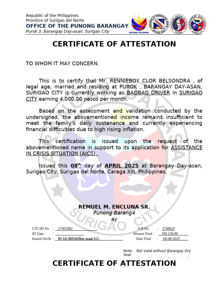Certificate of Attestation 1.0 | PDF | Economies