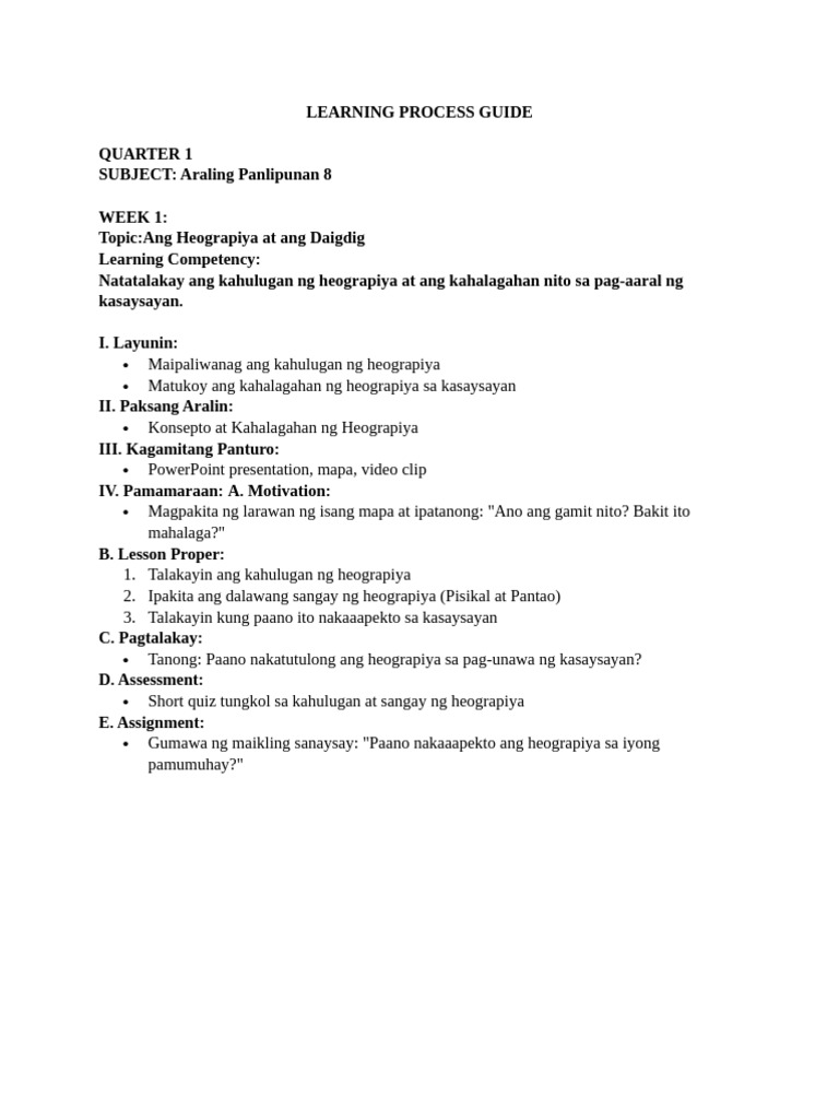 Aral Pan 8 Week 1 | PDF