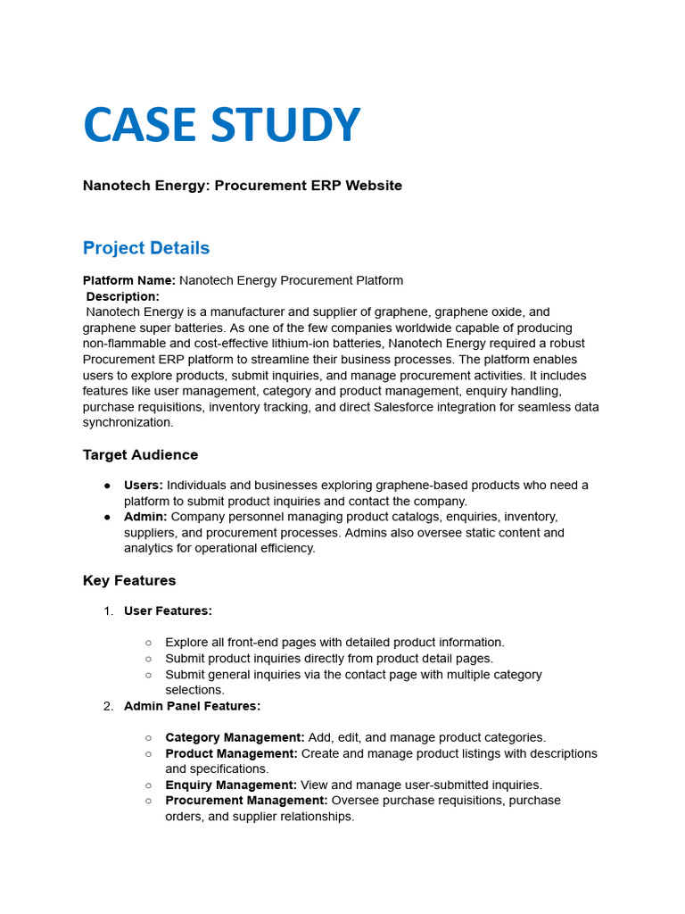 CASE STUDY-Nanotech Energy_ Procurement ERP Website | PDF | Usability ...