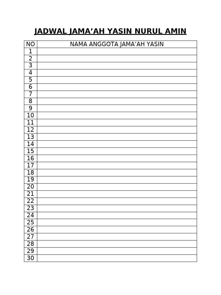 Jadwal Yasin Nurul Amin | PDF