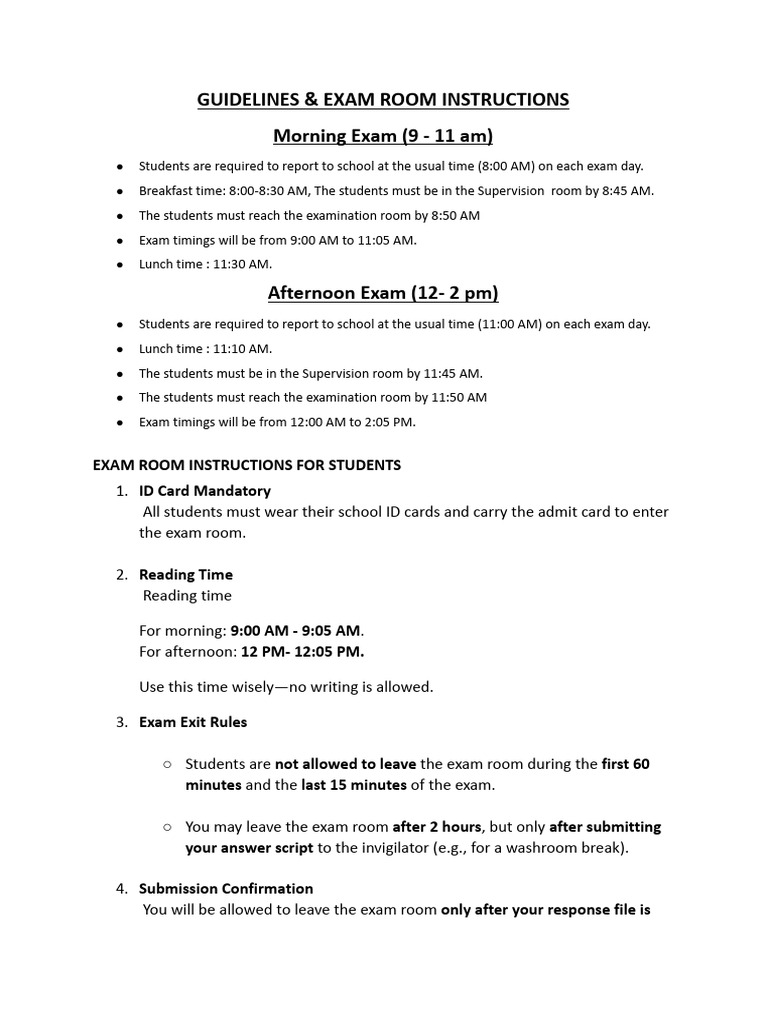 Myp 5 Eassessment Room Instructions For Students | PDF