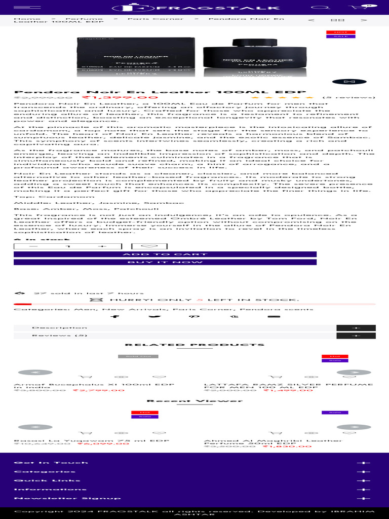 Pendora Noir en Leather 100ML EDP - Fragstalk | PDF | Perfume | Cosmetics