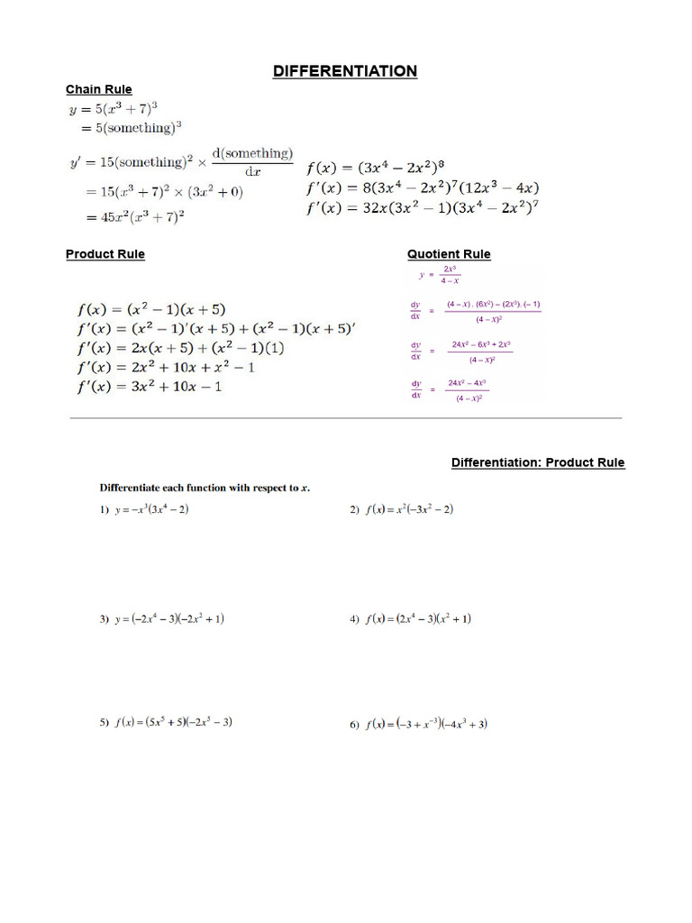 Differentiation Rules: Chain, Product, Quotient | PDF
